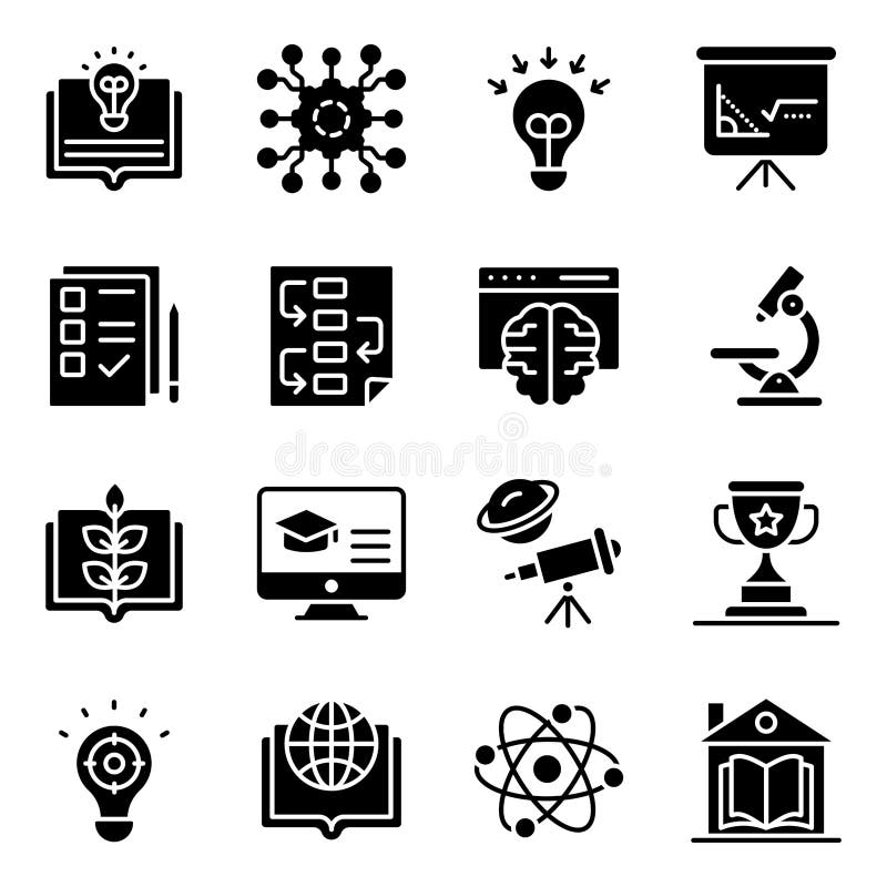 Pack of Study Solid Icons stock vector. Illustration of learning ...