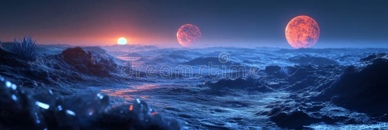 Close-up of an Alien Exoplanet with Bioluminescent Plants and Dual ...
