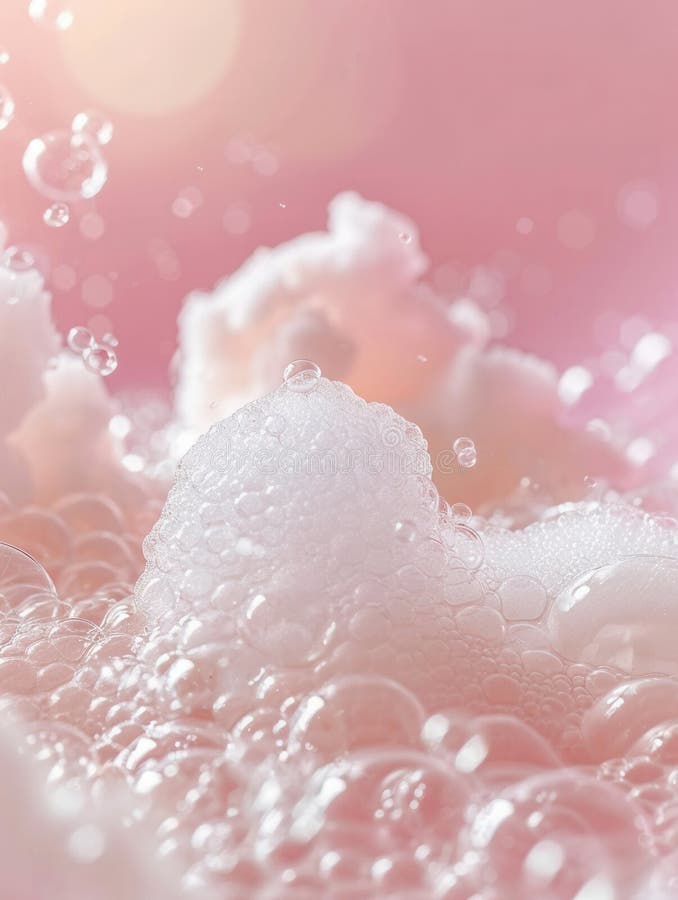 The Surface of a Calming Bath Filled with Light Pink Bubbles and Gentle ...