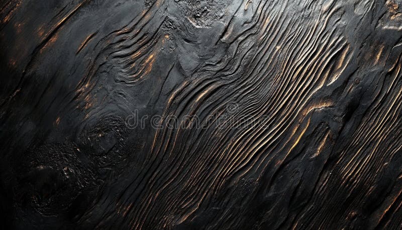 Abstract Texture of Charred Wood with Deep Grooves and a Glossy Finish ...