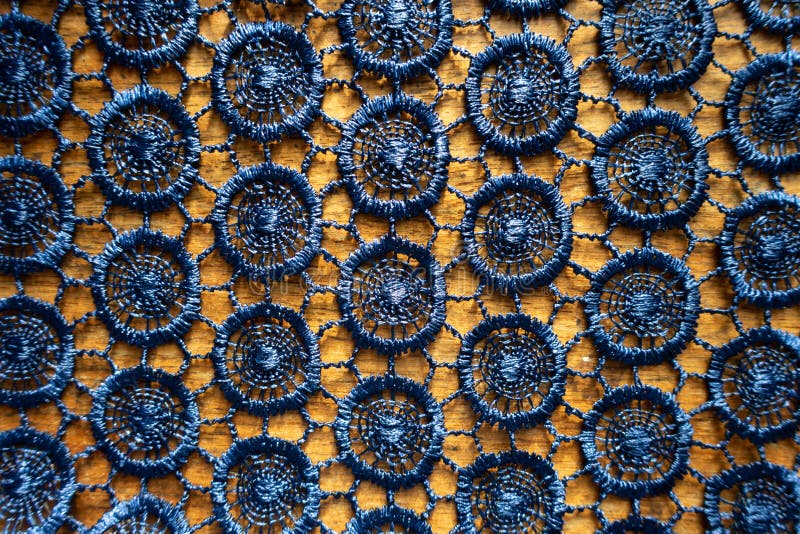Surface of Dark Blue Crochet Lacy Fabric on Wood Stock Image - Image of ...