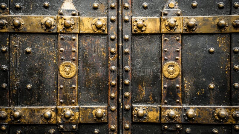 The Surface of a Dark Metal Object is Accented with Gold Rivets and ...