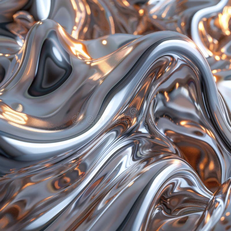 Shiny Abstract Fluid Metal Surface Textured in Chrome Stock ...