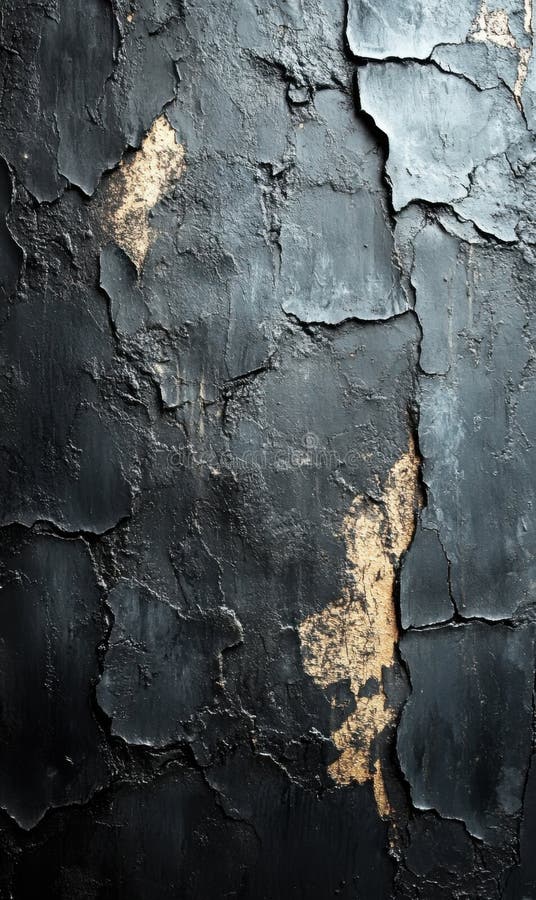 Textured Black Wall with Cracked Surfaces and Golden Patches Stock ...