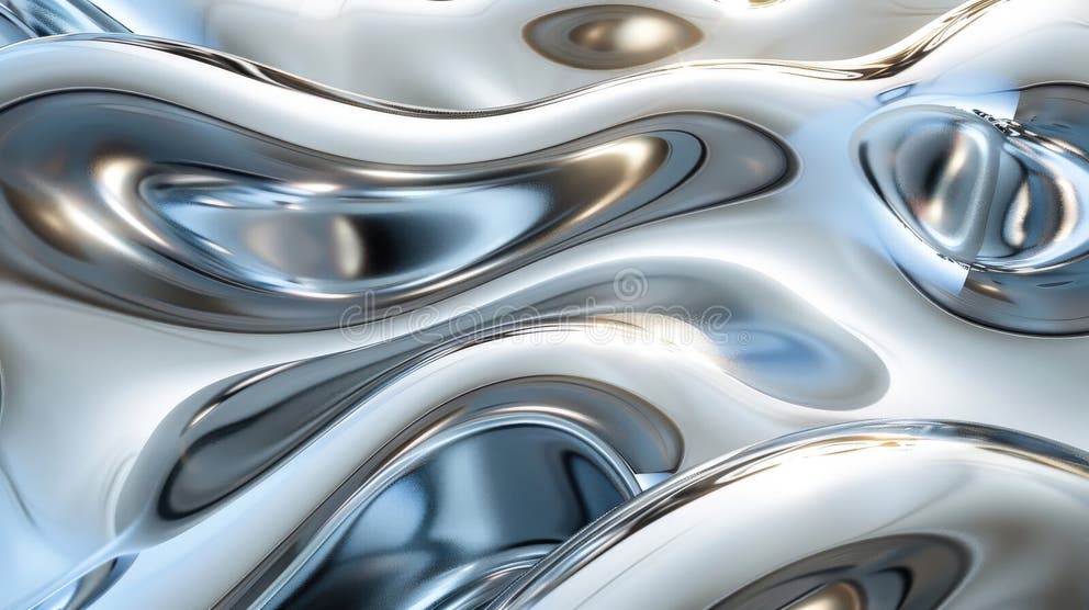 Shiny Chrome Abstract Fluid Metal Surface Flowing in Curved Patterns ...