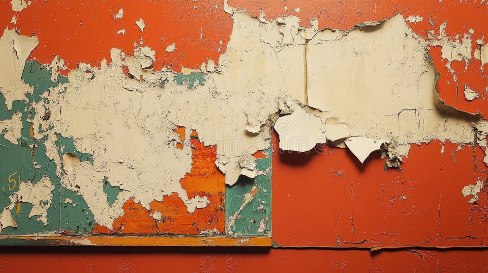 The Surface Features a Peeling Paint Texture with Layers of Orange and ...