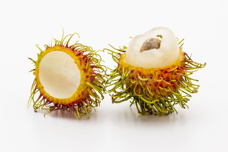 Rambutan on white plate. stock image. Image of field - 42605259