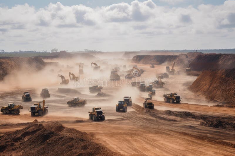 Surface Mining Operation, with Massive Earthmoving Equipment Moving ...