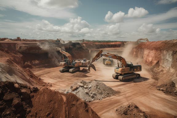 Surface Mining Operation, with Massive Earthmoving Equipment Moving ...