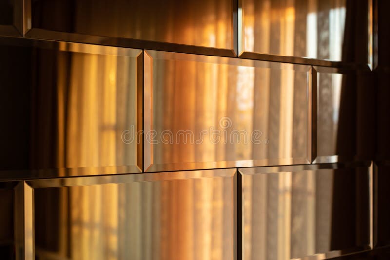 The Surface of the Mirror Tiles. Wall of Mirrored Tiles with Edges ...