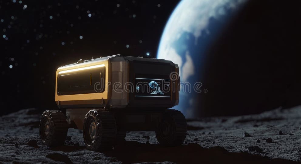 The Surface of the Moon is Being Explored by a Lunar Rover, As the ...