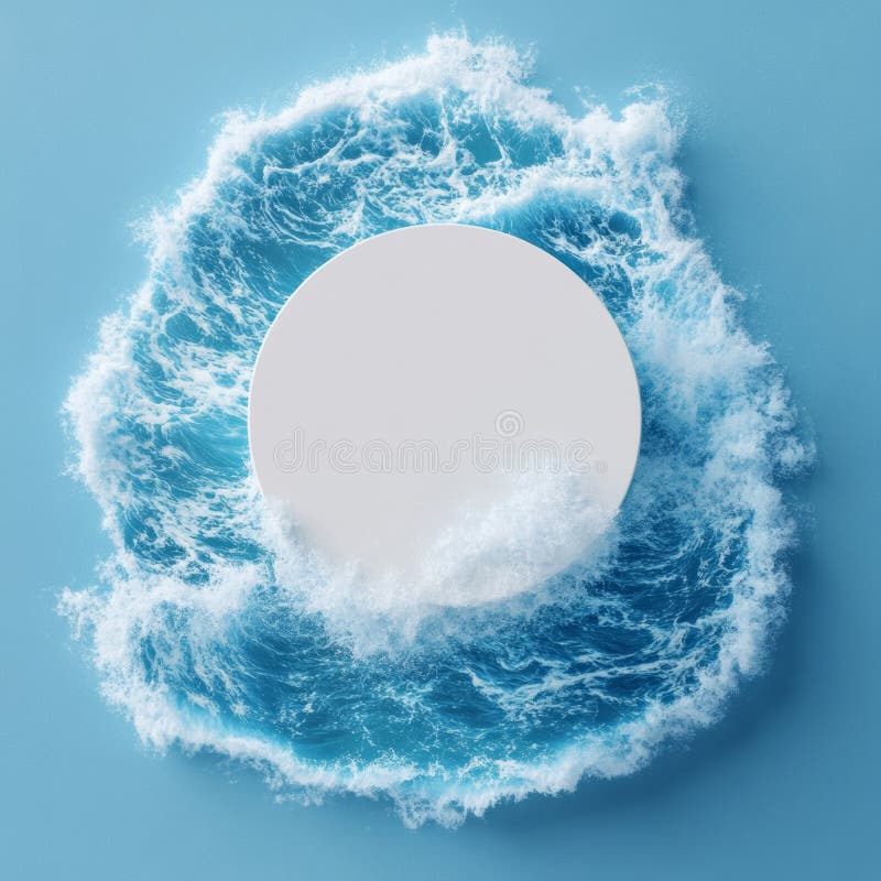 Surface of the Ocean with Waves and White Circle. Vector Illustration ...