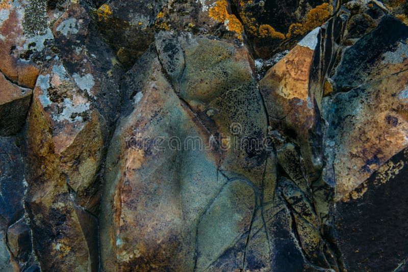 The Surface of an Old Rock with Cracks and Moss. Old Rock Texture Wild ...