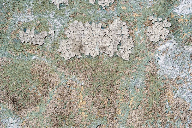 Surface with Peeling and Cracked Paint, Showing Shades of Green, Brown ...