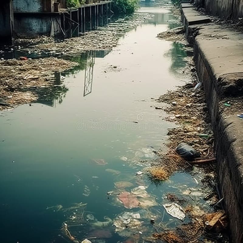 Surface Pollution on the Canal or River. Generative Ai Stock ...