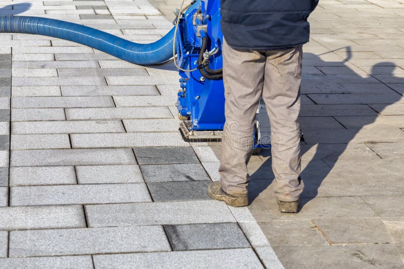 Surface Prep Work on Granite Blocks Paving Stock Image - Image of ...