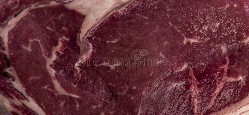 Surface of Raw Marbled Meat. Ribeye Steak with Blood. Background. Space ...