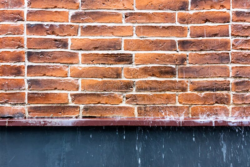 Surface of Red Brick Wall with Raindrops Splashes Stock Image - Image ...