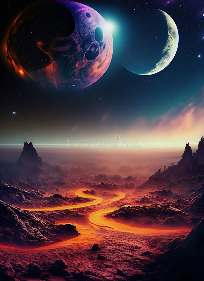 Surface of Red Planet Mars with View of Planet Earth Stock Illustration ...