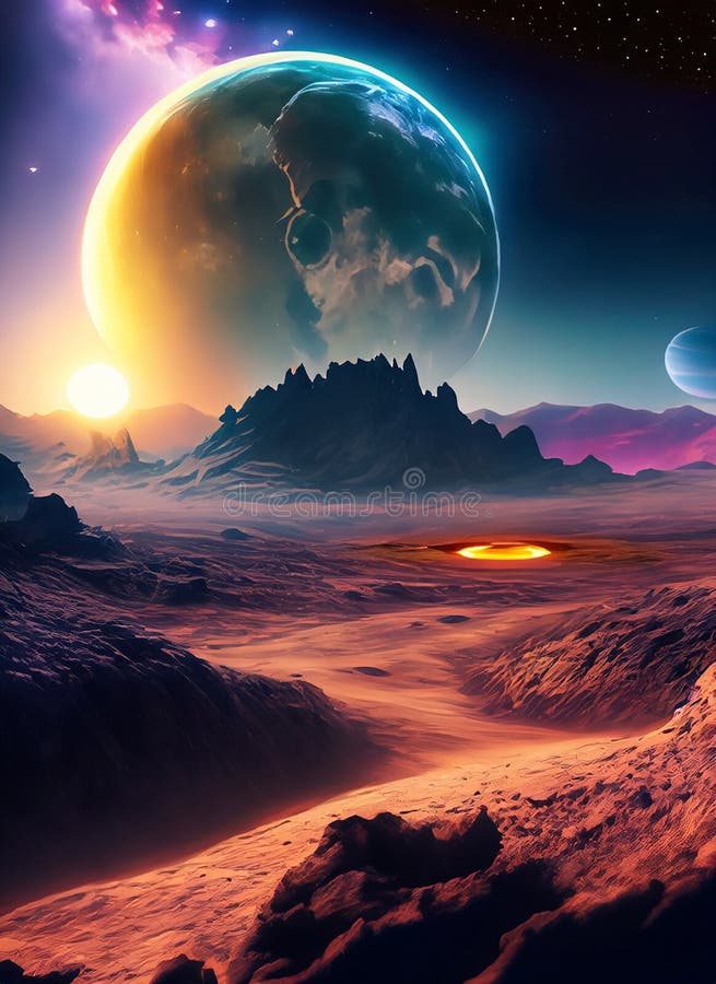 Surface of Red Planet Mars with View of Planet Earth Stock Illustration ...