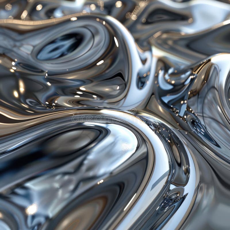 Abstract Fluid Metal Surface with Shiny Chrome Texture Stock ...