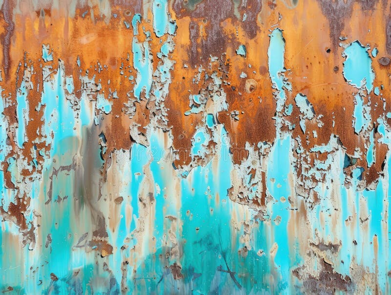 Rusty Wall with Blue and Brown Colors Exposing Layers of Textured Decay ...