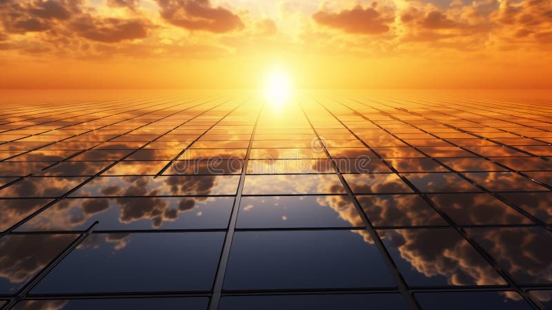 The Surface of the Solar Battery with the Reflection of the Sun and the ...