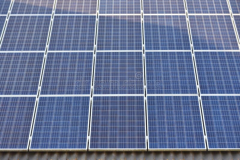 The Surface of the Solar Panels Close-up, Mounted on the Roof of the ...