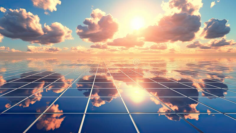 Surface of Solar Panels Reflection of the Sky with Clouds Stock Photo ...