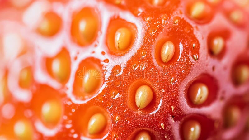 The Surface of a Strawberry Features a Bright Red Skin with Tiny Yellow ...