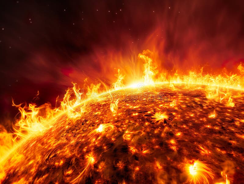 Surface of the Sun with Flames and Heat Stock Illustration ...