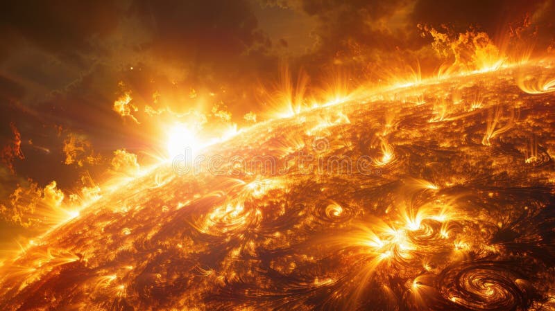 The Surface of the Sun with Solar Flares. Realistic Close-up Image of ...