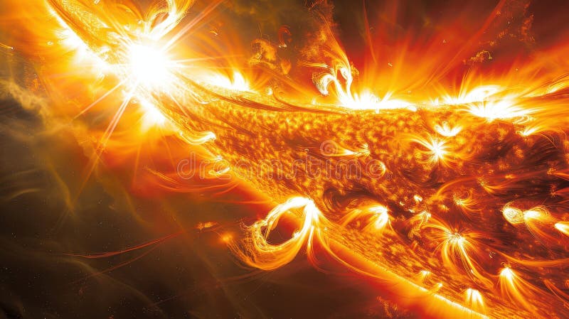 The Surface of the Sun with Solar Flares. Realistic Close-up Image of ...