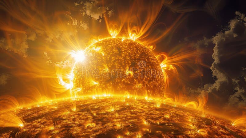 The Surface of the Sun with Solar Flares. Realistic Close-up Image of ...