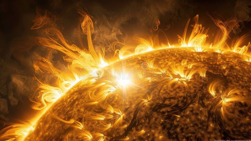 The Surface of the Sun with Solar Flares. Realistic Close-up Image of ...