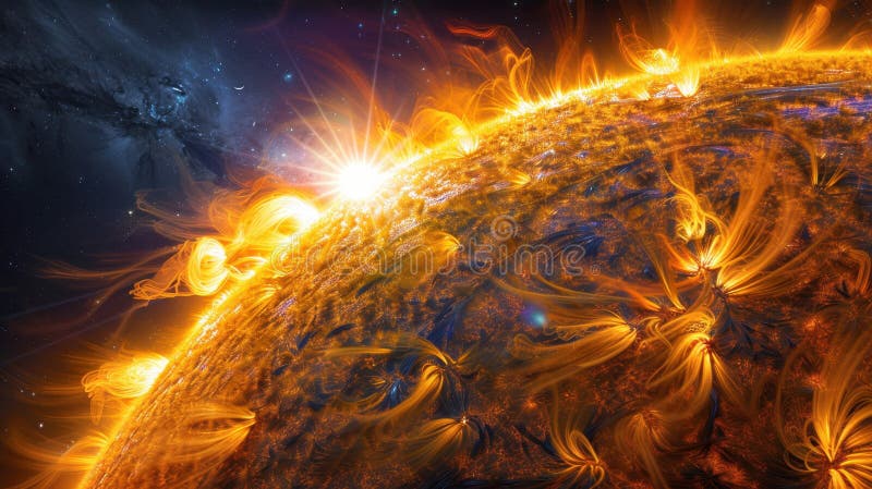 The Surface of the Sun with Solar Flares. Realistic Close-up Image of ...