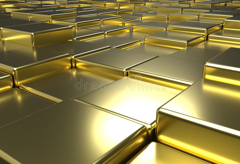 Surface of Uneven Golden Tiles Brick or Cubes, 3d Illustration Stock ...