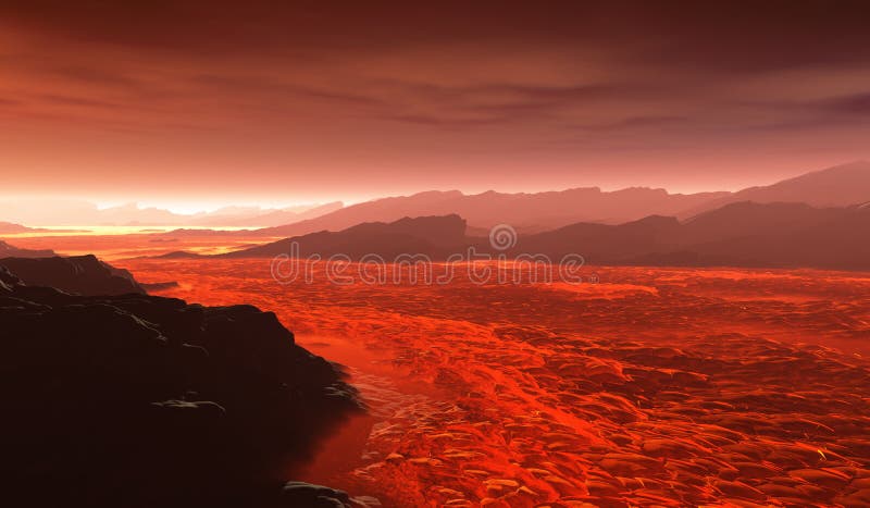 Surface of Venus. Hot Lava Flows on Venus Stock Illustration ...