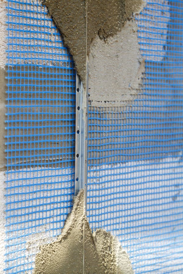 Surface of Wall with Applied Construction Grid and Guides for Plaster ...
