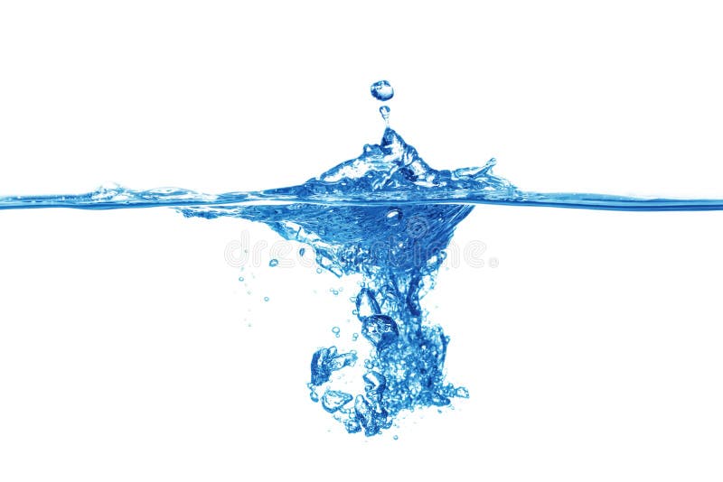 The Surface of the Water Splashes Blue, the Side View is Set on a White ...