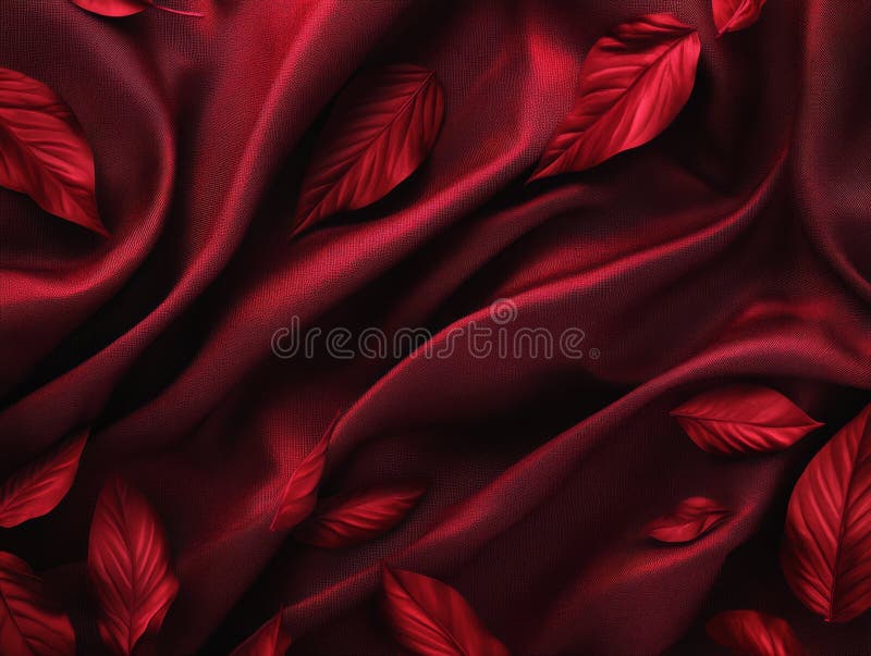 A Surface with a Wavy, Maroon Texture Adorned with Dark Leaves Stock ...