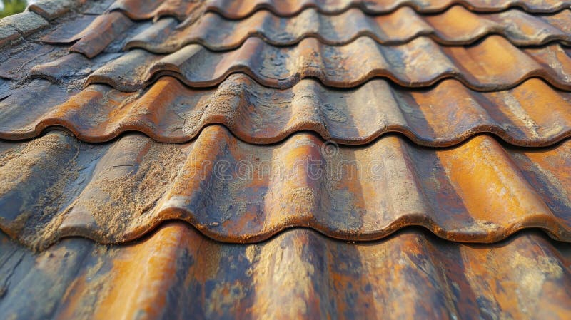 Weathered Clay Tiles on a Rooftop Display a Rich Tapestry of Colors and ...