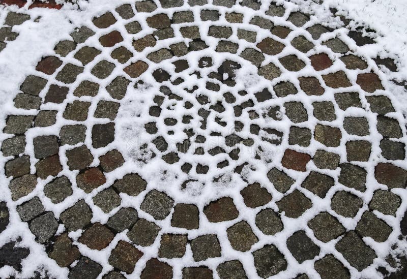 Surface of White Snow on an Old Cobblestone Way in Winter Stock Photo ...
