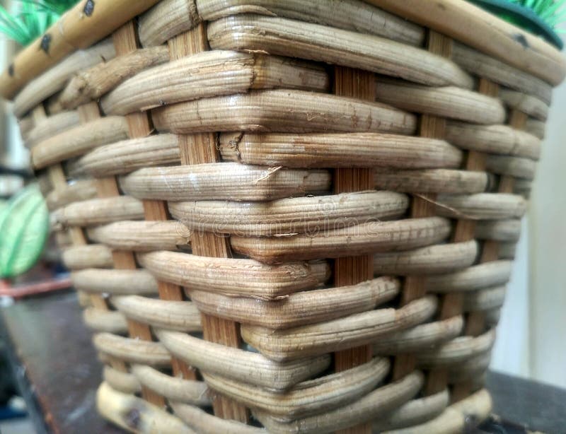 The Surface of a Wooden Pot Made of Rattan Wood Stock Photo - Image of ...
