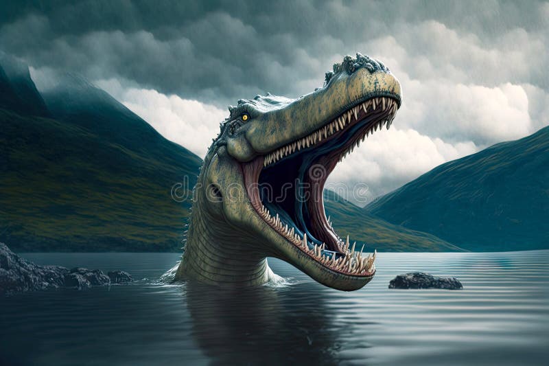 Surfaced Head of Loch Ness Monster with Teeth Stock Illustration ...
