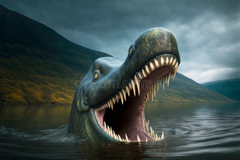 Surfaced Head of Loch Ness Monster with Teeth Stock Illustration ...