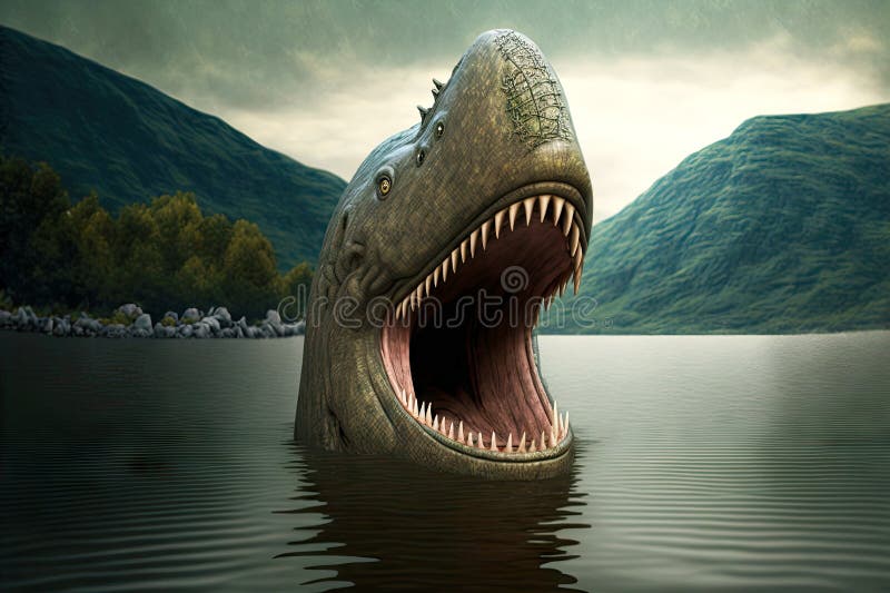 Surfaced Head of Loch Ness Monster with Teeth Stock Illustration ...