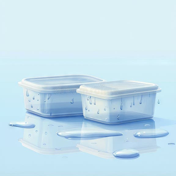 The Surfaces of Two Clear Plastic Containers with Lids is Wet Stock ...
