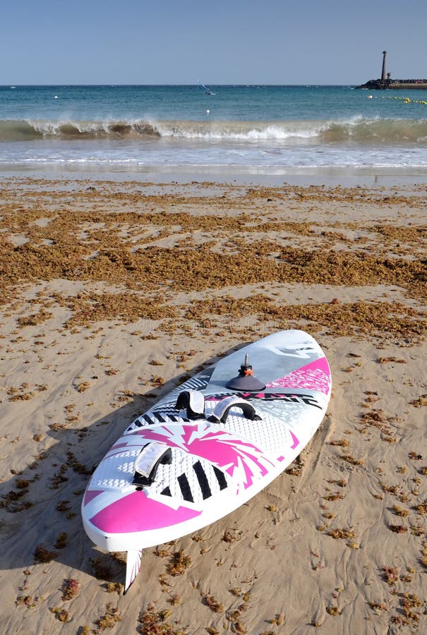 Surfboard on the beach stock photo. Image of shay, pink - 24315448
