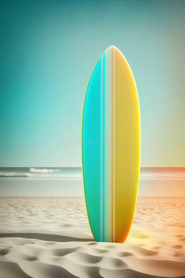 Surfboard on the Beach at Sunset. 3d Render Stock Illustration ...